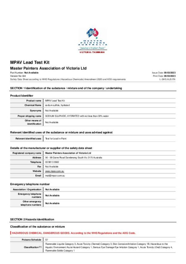 Lead Paint Test Kit – Satefy Information – Master Painters Association ...